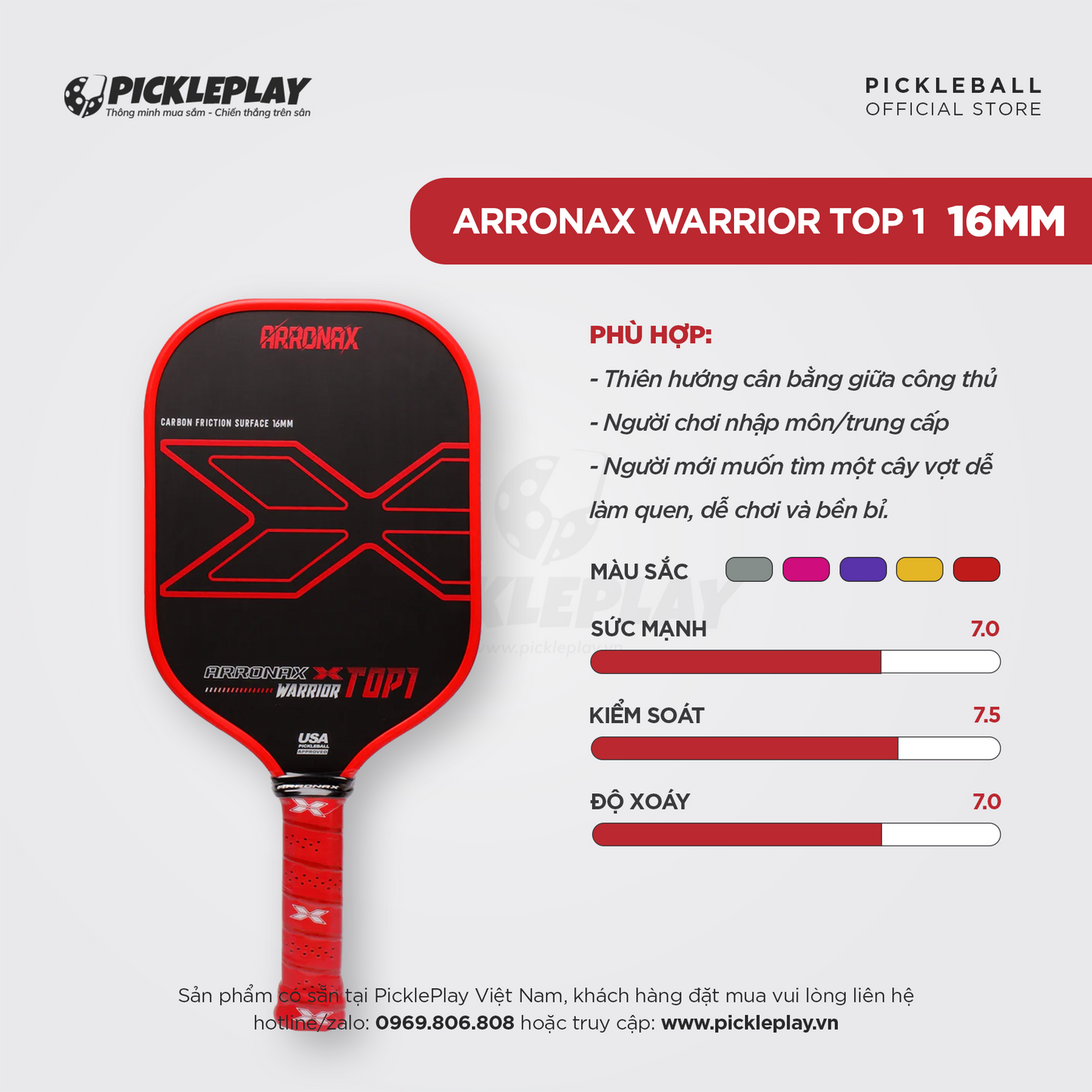 Vợt Pickleball Arronax Warrior X Top 1 – PicklePlay Việt Nam